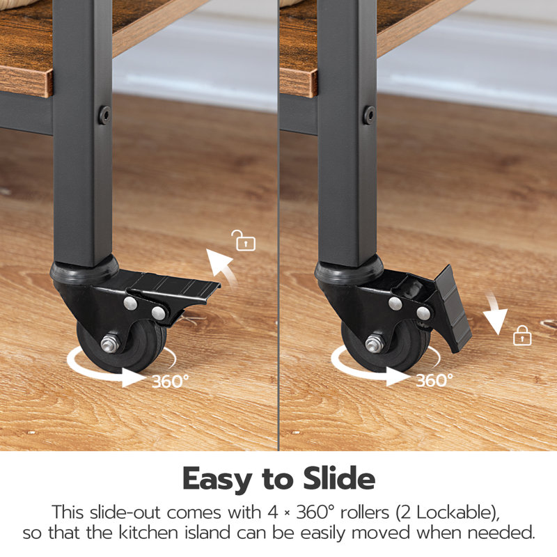 17 Stories Kadeshia 38.2" Rolling Kitchen Island Cart with Storage | Wayfair